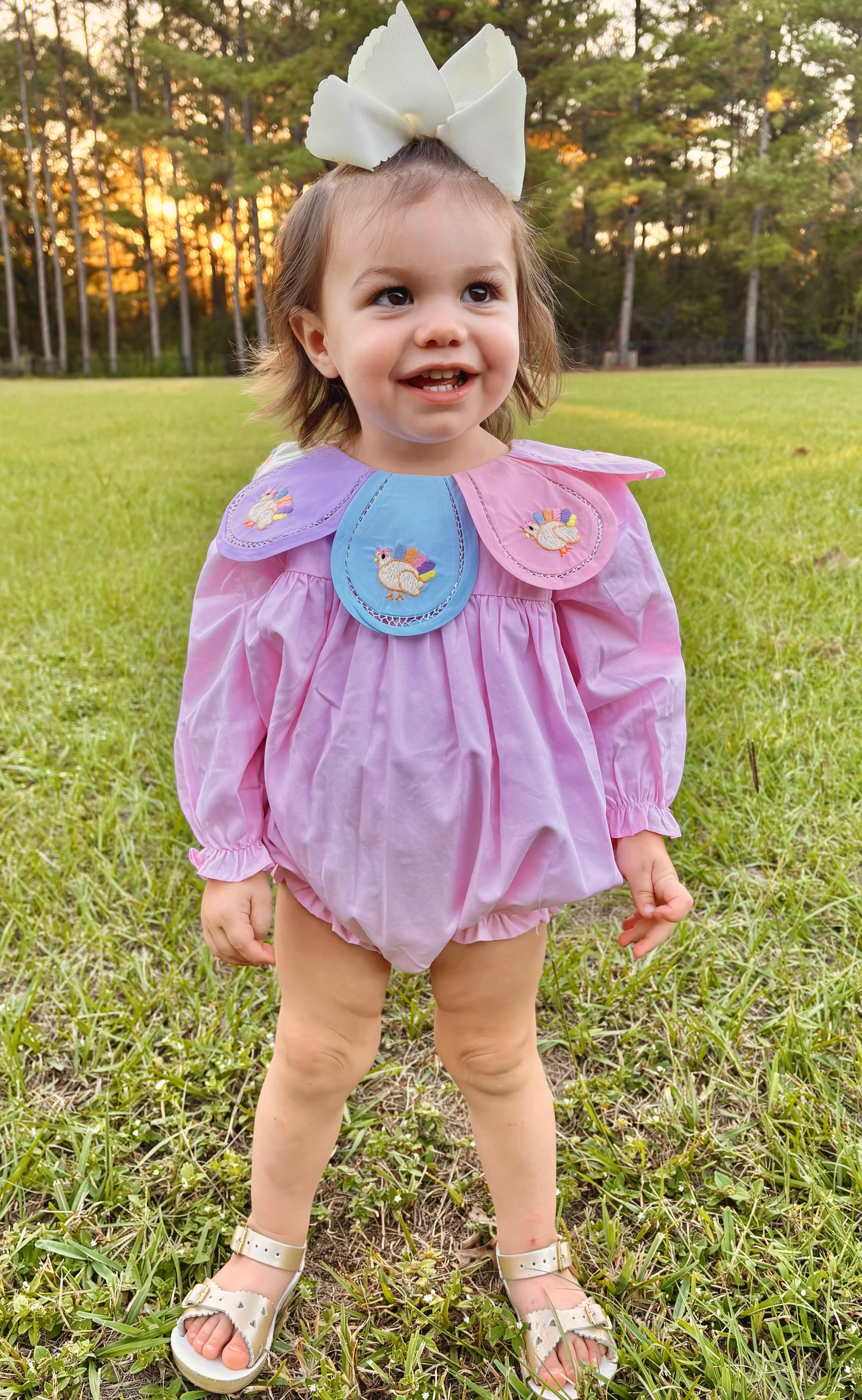Girls Colorful Turkeys Petal Bubble – Little Bluebird Smocks