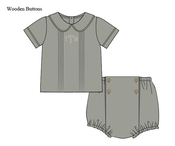 PRE ORDER Boys Sage Heirloom Bloomer Set ETA: Sept – Little Bluebird Smocks